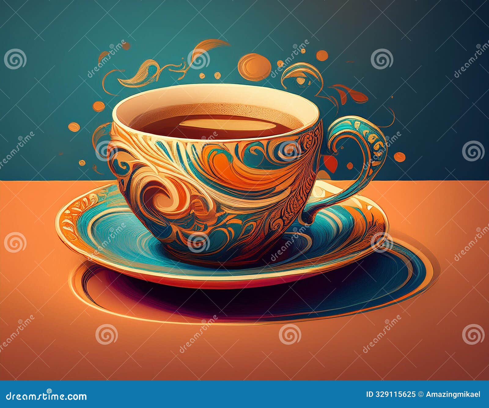 Colorful Coffee Cup Illustration with Artistic Design and Copy Space ...