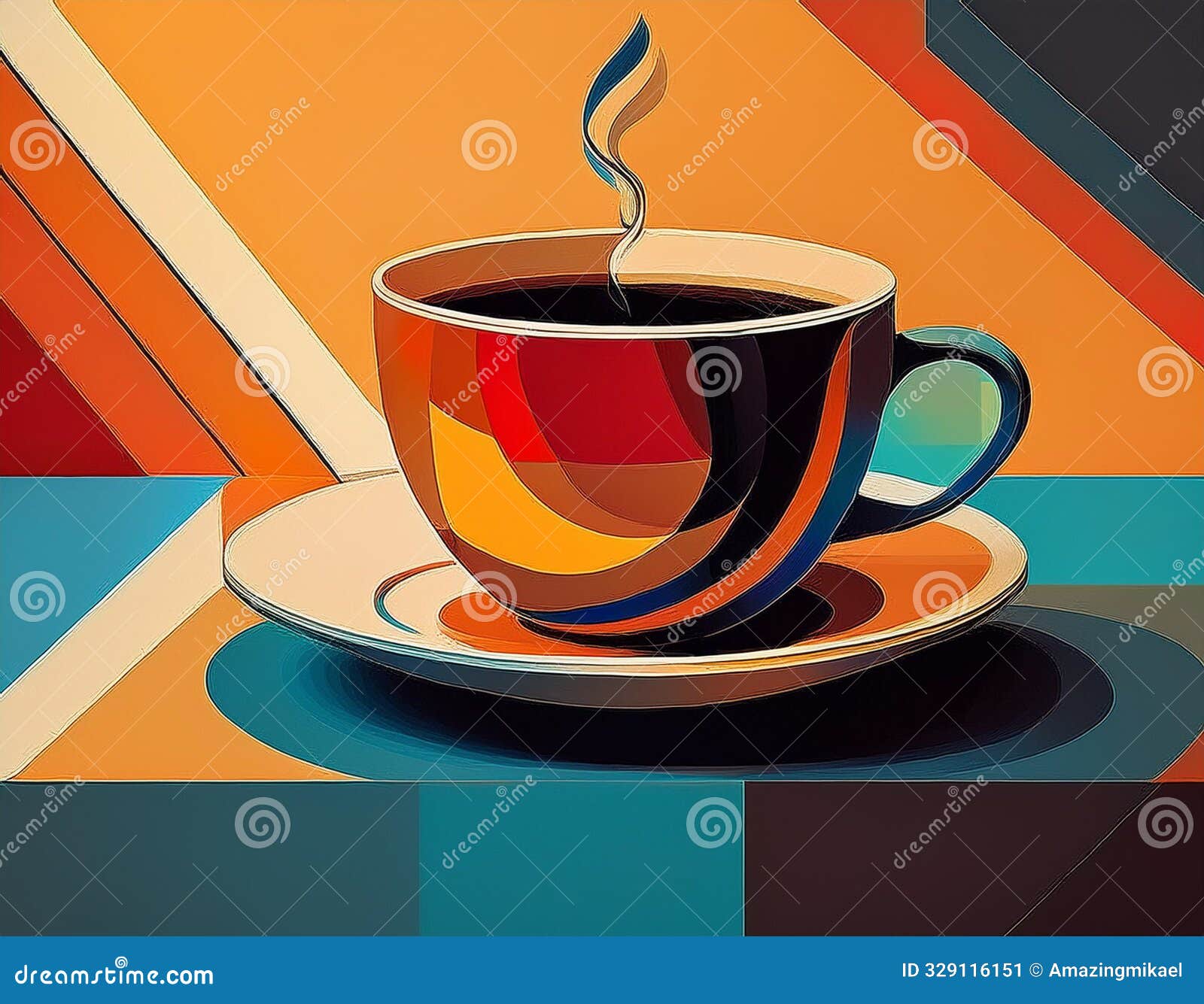 Colorful Coffee Cup Illustration with Artistic Design and Copy Space ...