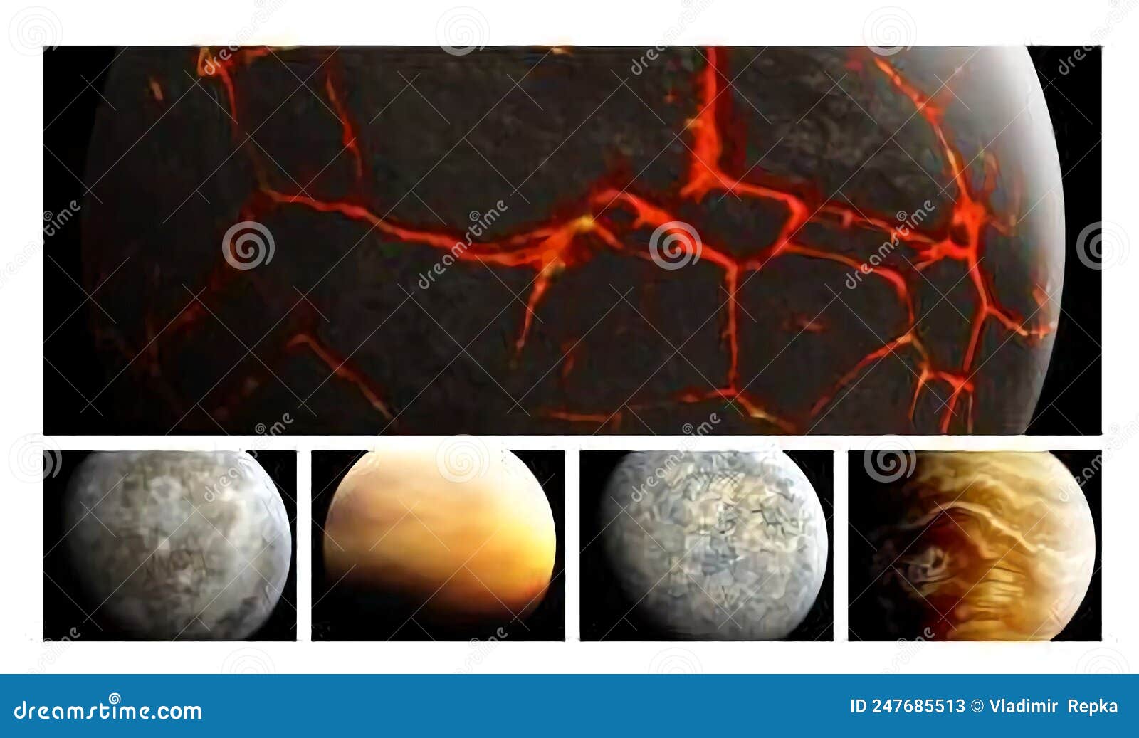 Colorful Collage of 3D Rendered Virtual Planets Stock Illustration ...