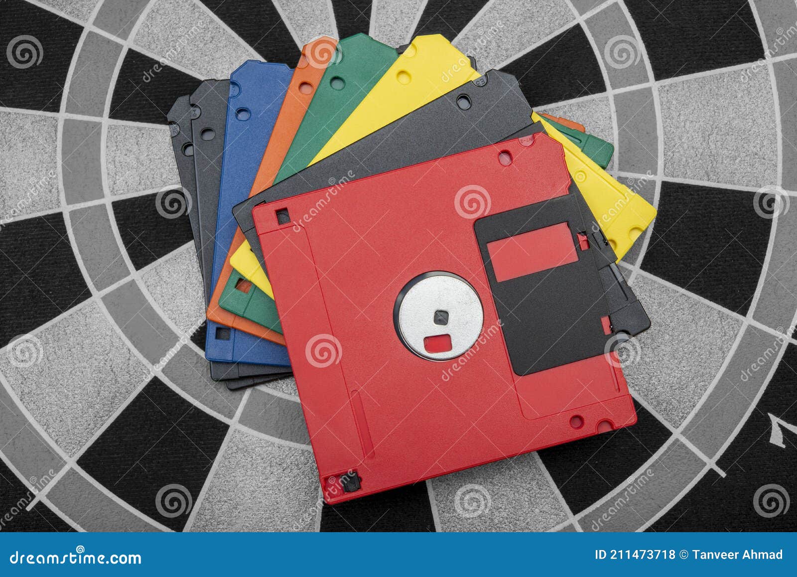 Colorful Collage of Floppy Disks on Dartboard - Data Concept Stock ...
