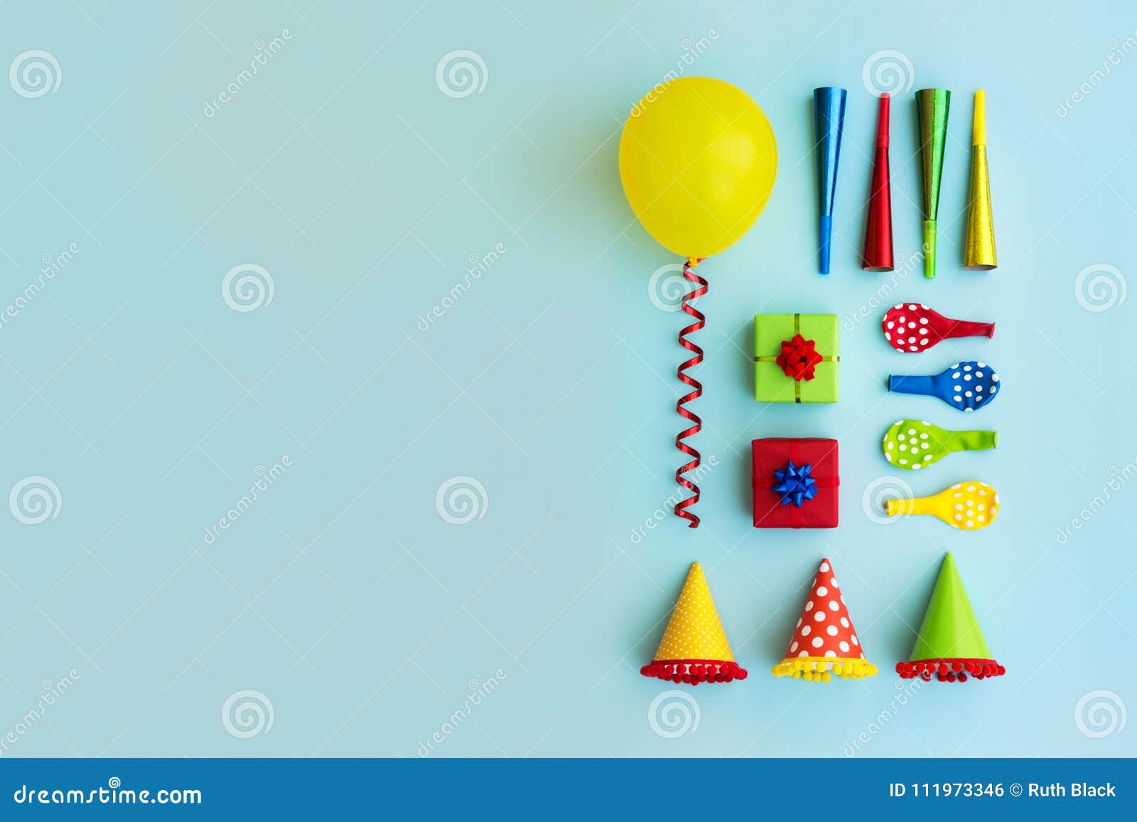 Colorful Collection of Birthday Party Objects Stock Photo - Image of ...
