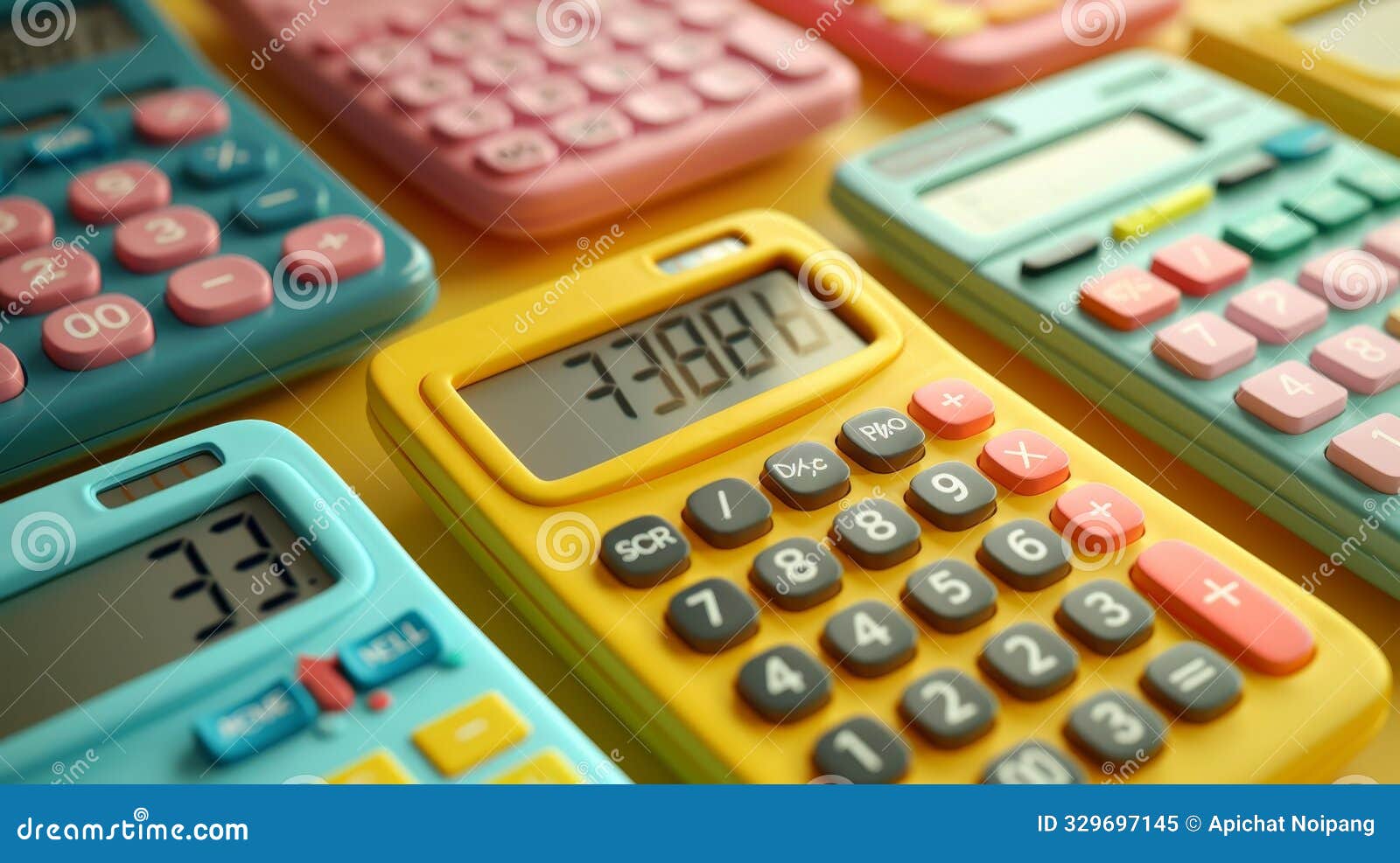 3D Clay Render of Calculators, Financial Calculations, Isolated on a ...
