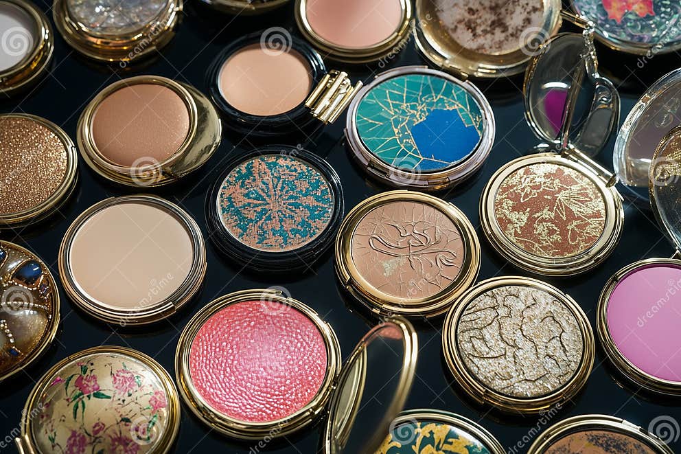 A Colorful Collection of Decorative Compacts Displayed on a Black ...