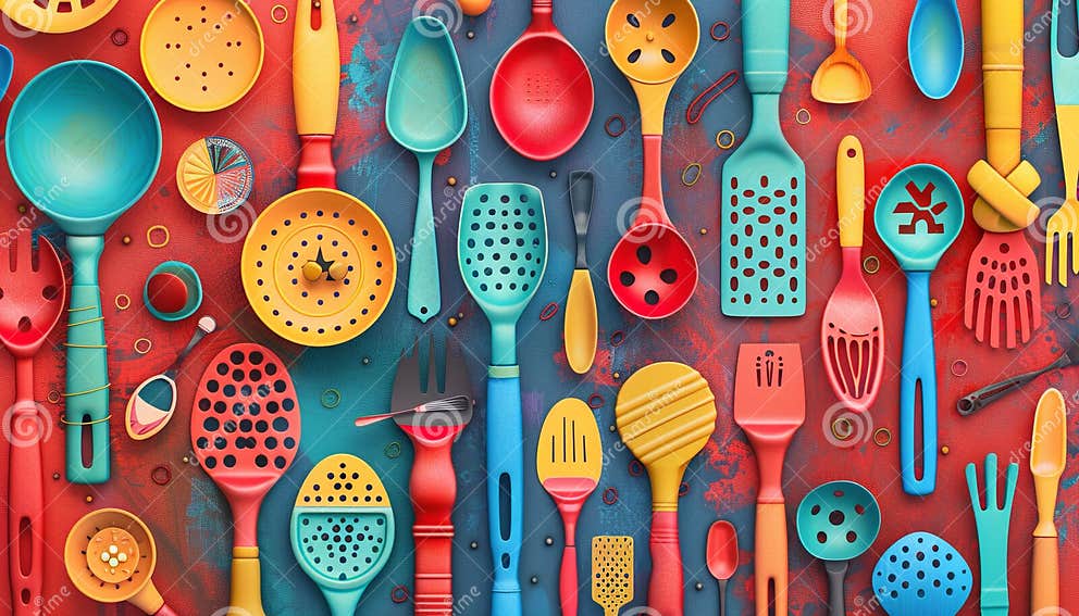 A Colorful Collection of Kitchen Utensils in Vibrant Patterns Generated ...