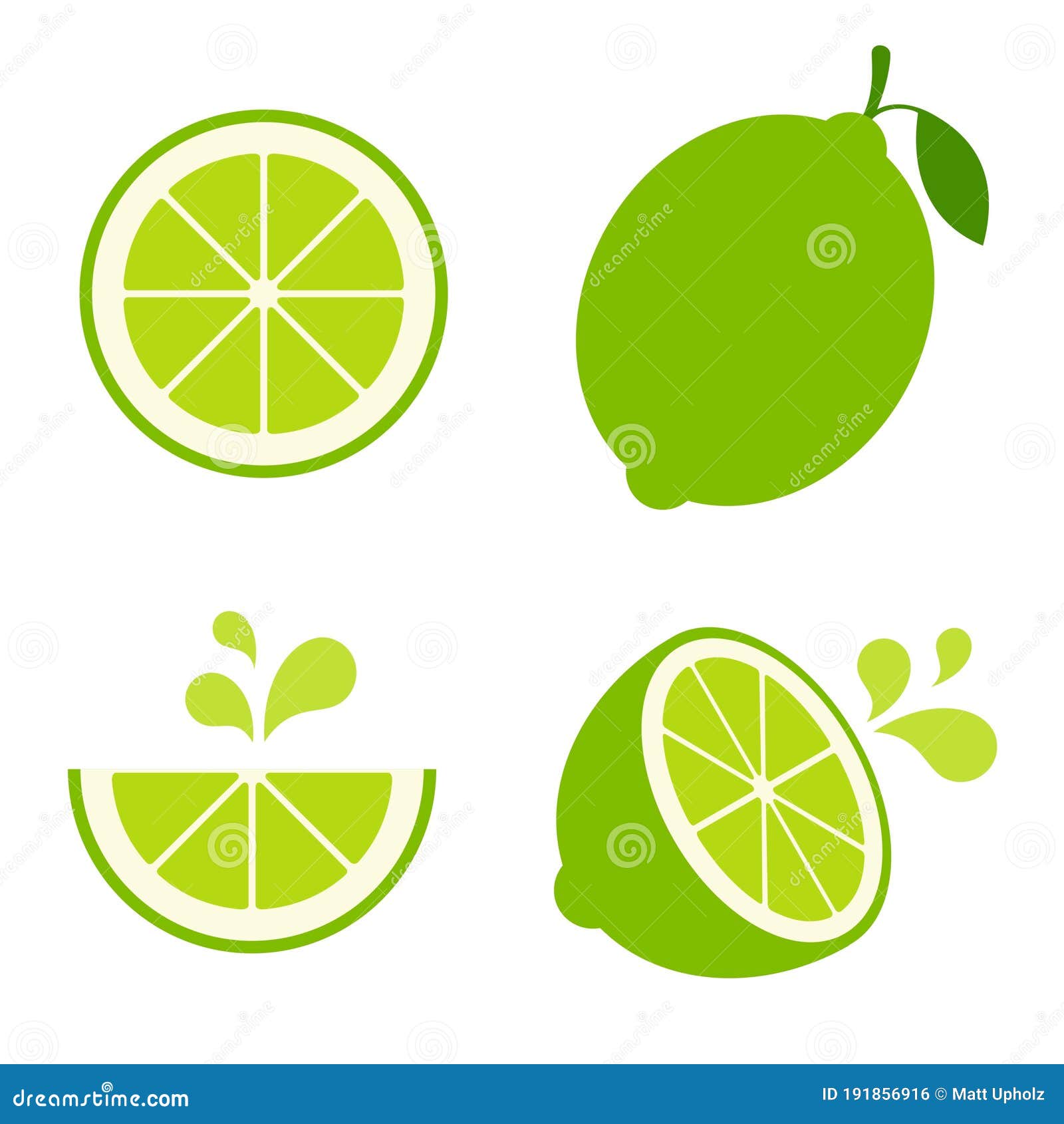 Cute Lime Vector Illustration Set On White Stock Vector Illustration