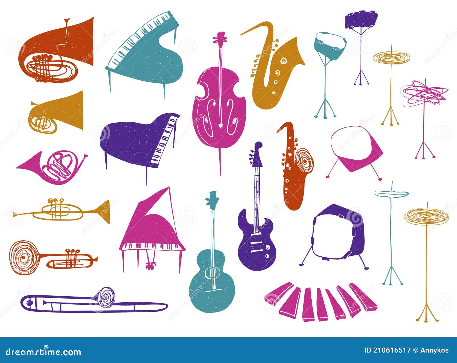 Colorful Collection of Music Instruments Stock Vector - Illustration of ...