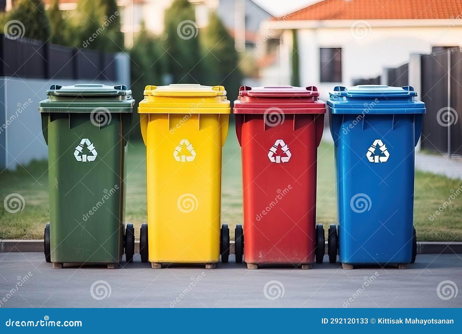 Colorful Collection of Recycling Bins with Different Type of Waste ...
