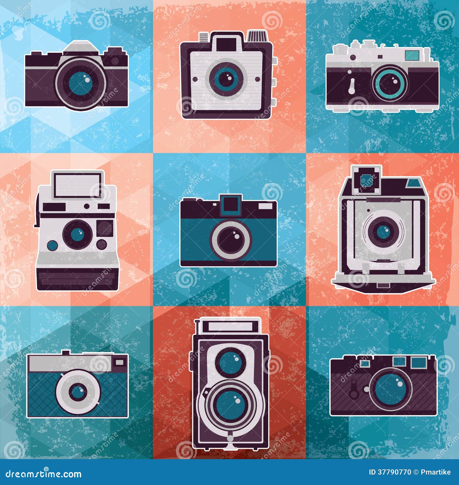 Colorful Collection of Retro Camera Set. Stock Illustration ...