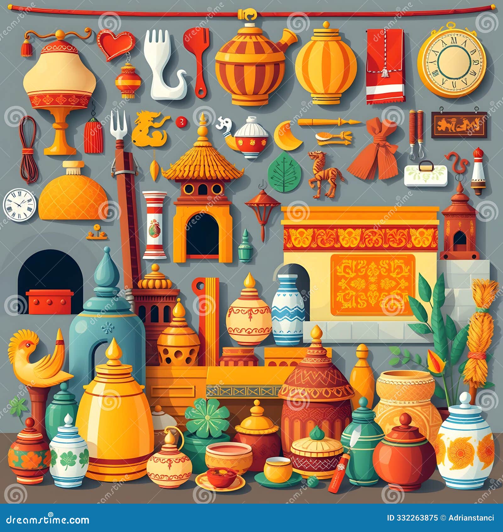 Colorful Collection of Traditional Decor and Artifacts from Various ...