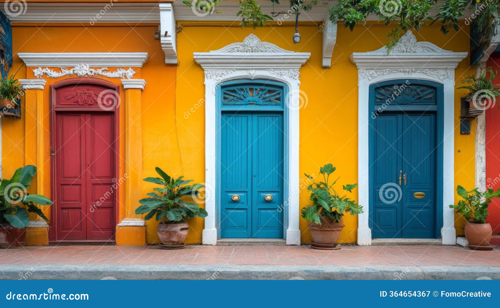 Colorful Colonial Buildings Line Street In Cartagena De Indias. Vibrant ...