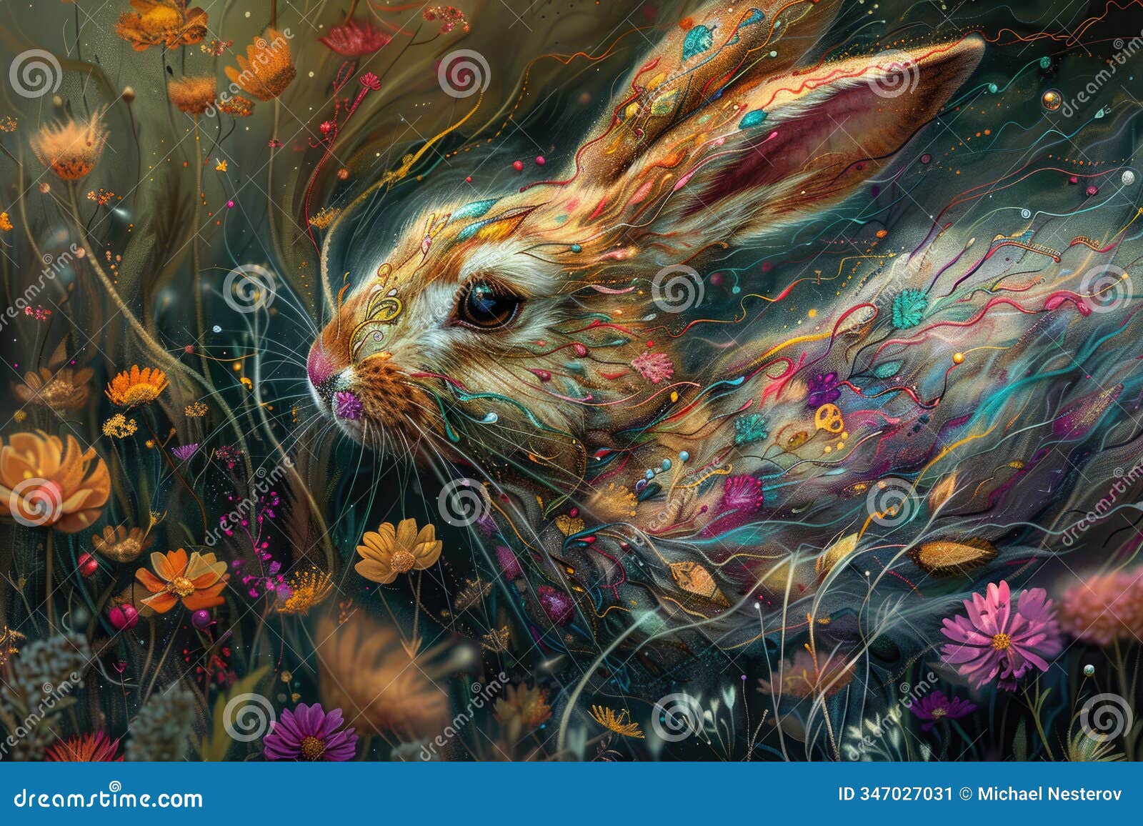 Colorful Colored Hare in Drawing Style Stock Image - Image of jump ...