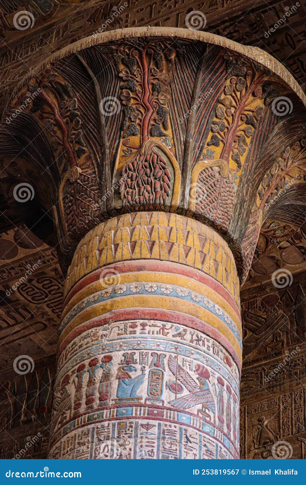 Colorful Column at Temple of Khnum in Esna, Luxor, Egypt Stock Image ...