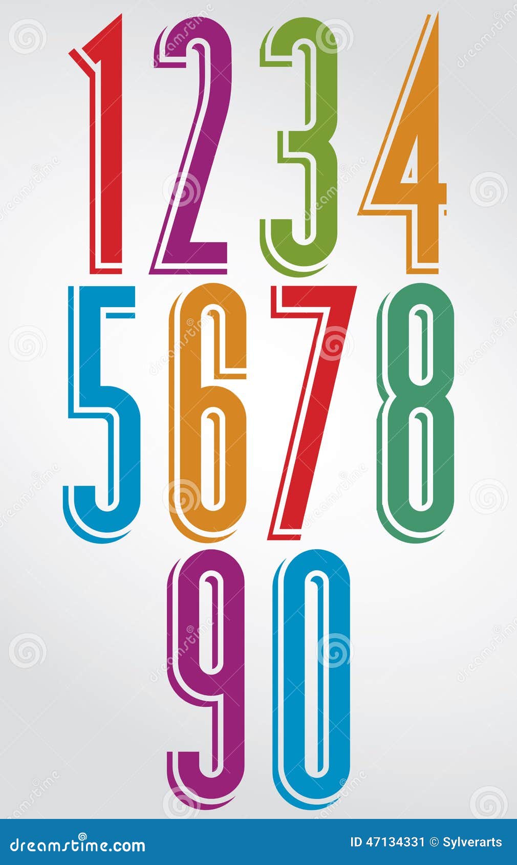 Colorful Comic Animated Tall Numbers with White Outline Stock Vector ...