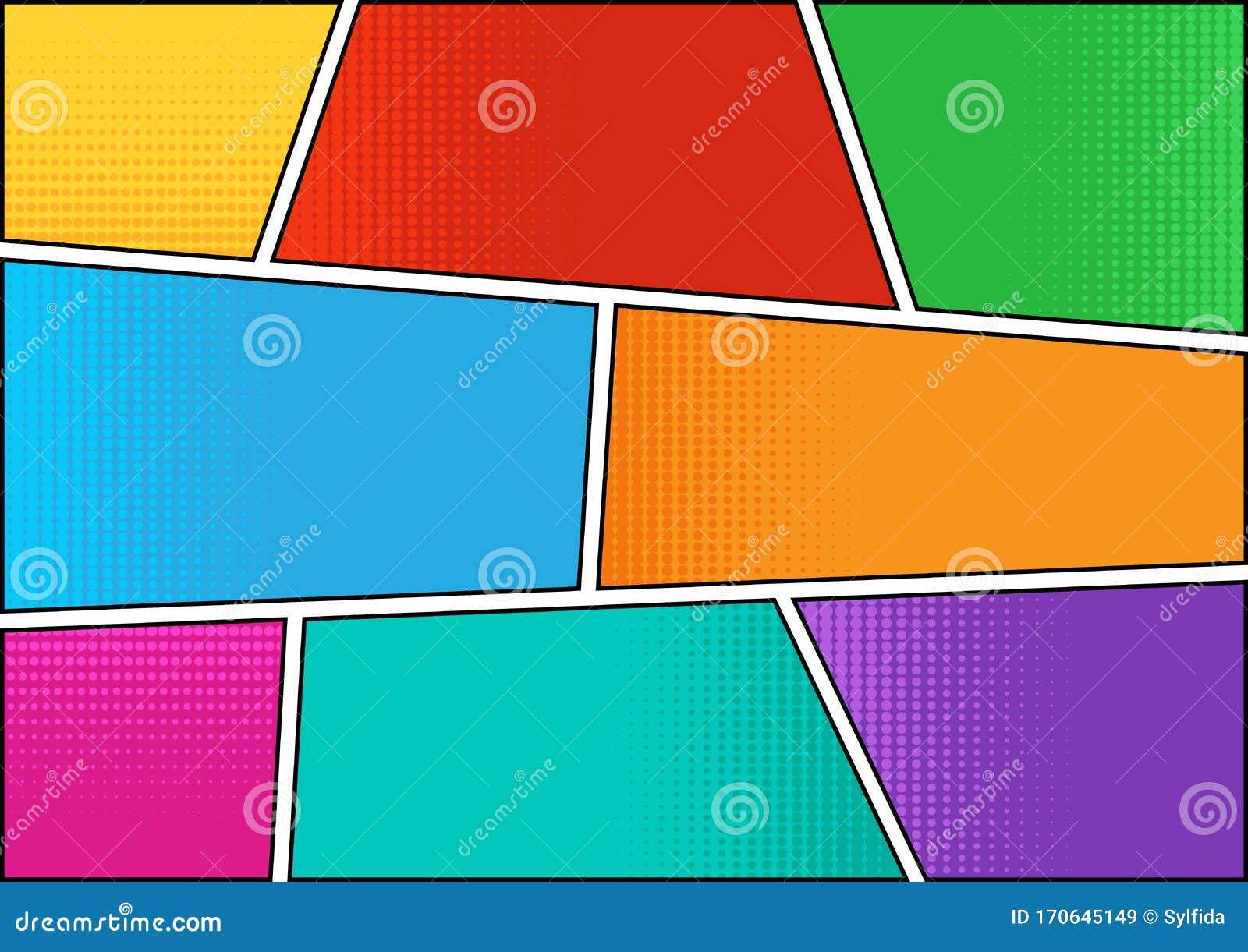 Colorful Comic Background in Pop Art Style, Halftone Shadow, Blank ...
