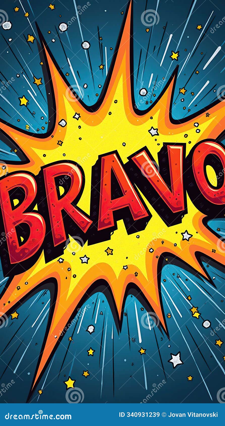 Colorful Comic Book Style Bravo Text with Burst Effect Design Stock ...