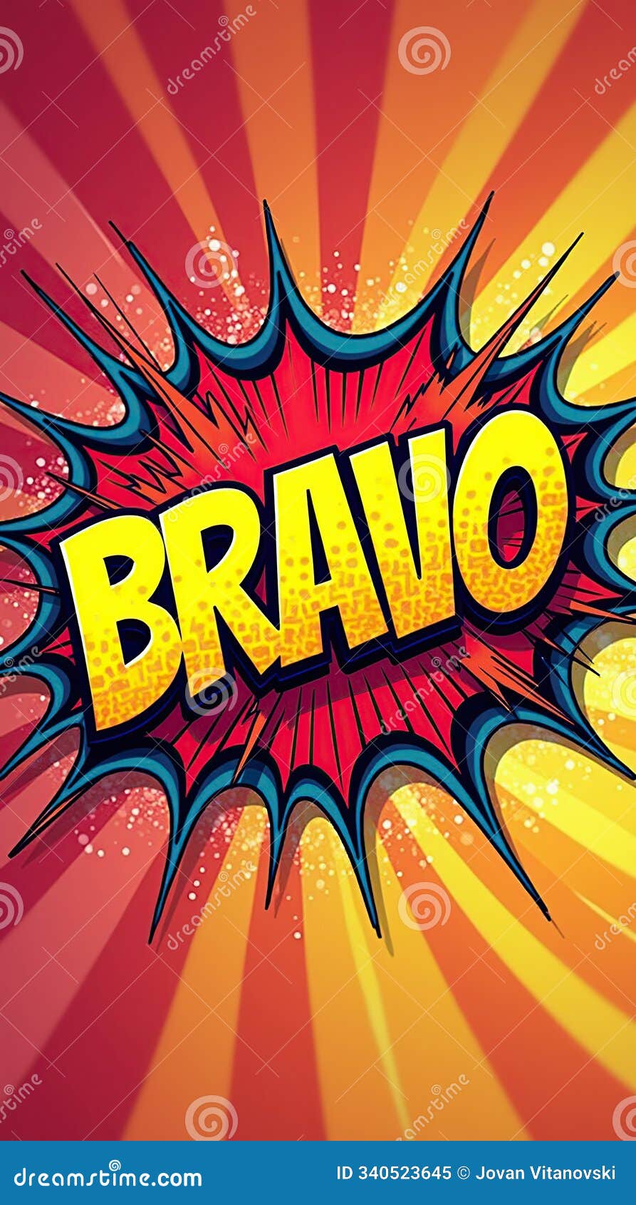 Colorful Comic Book Style Bravo Text with Burst Effect Design Stock ...