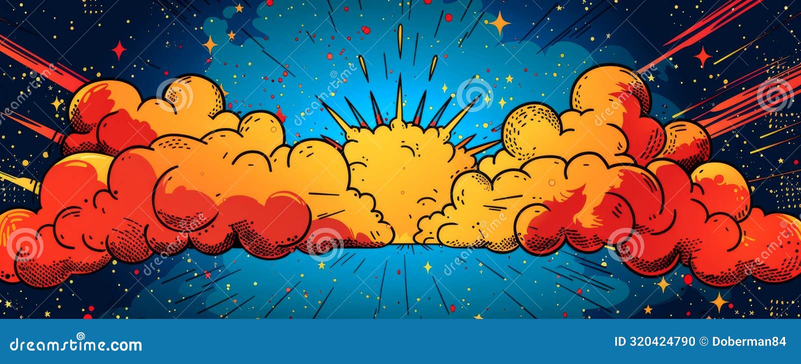 Colorful Comic Book Style Explosion with Stars and Clouds Stock Photo ...