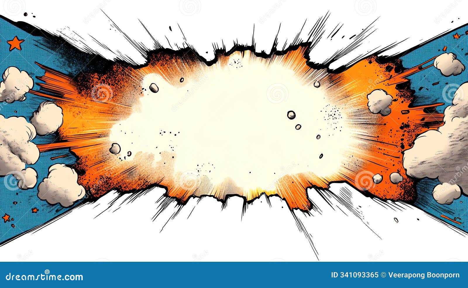 Colorful Comic Explosion Effect with Clouds and Dynamic Lines, White ...