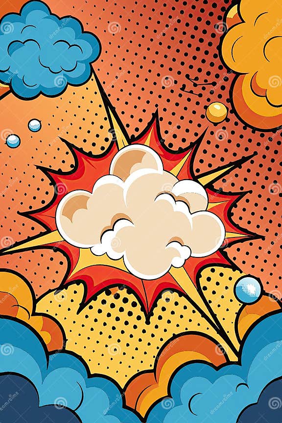 Colorful Comic Style Background with Dynamic Clouds and Dots Stock ...