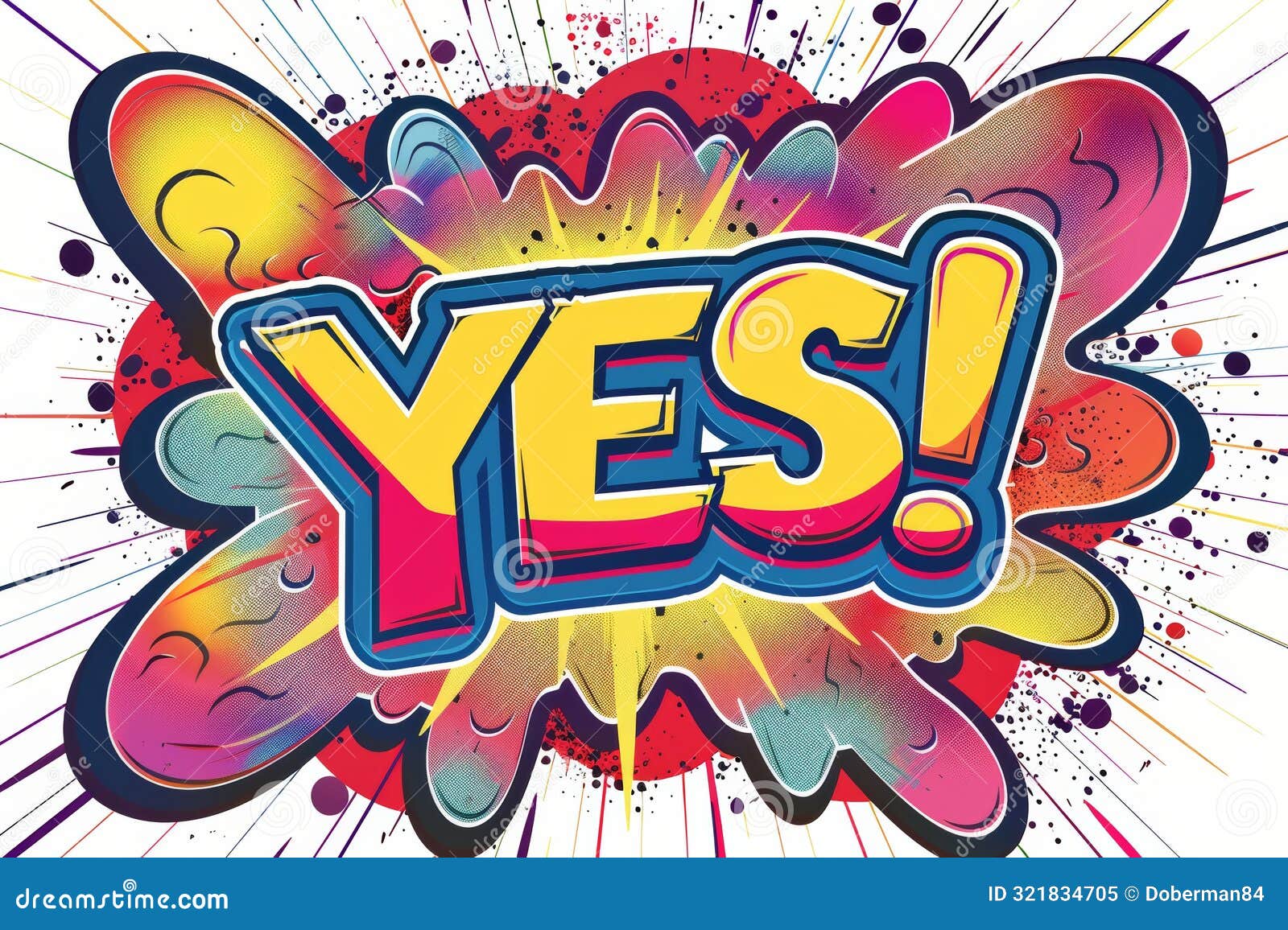 Colorful Comic Style YES! Text with Vibrant Explosion Background Stock ...