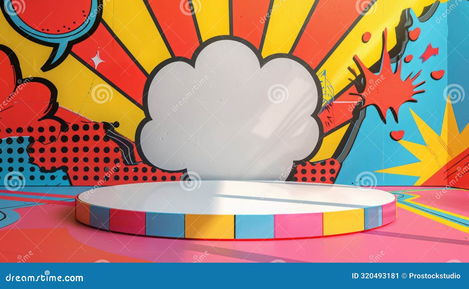 Colorful Comic-Themed Stage Backdrop with Bright Pop Art Murals Stock ...