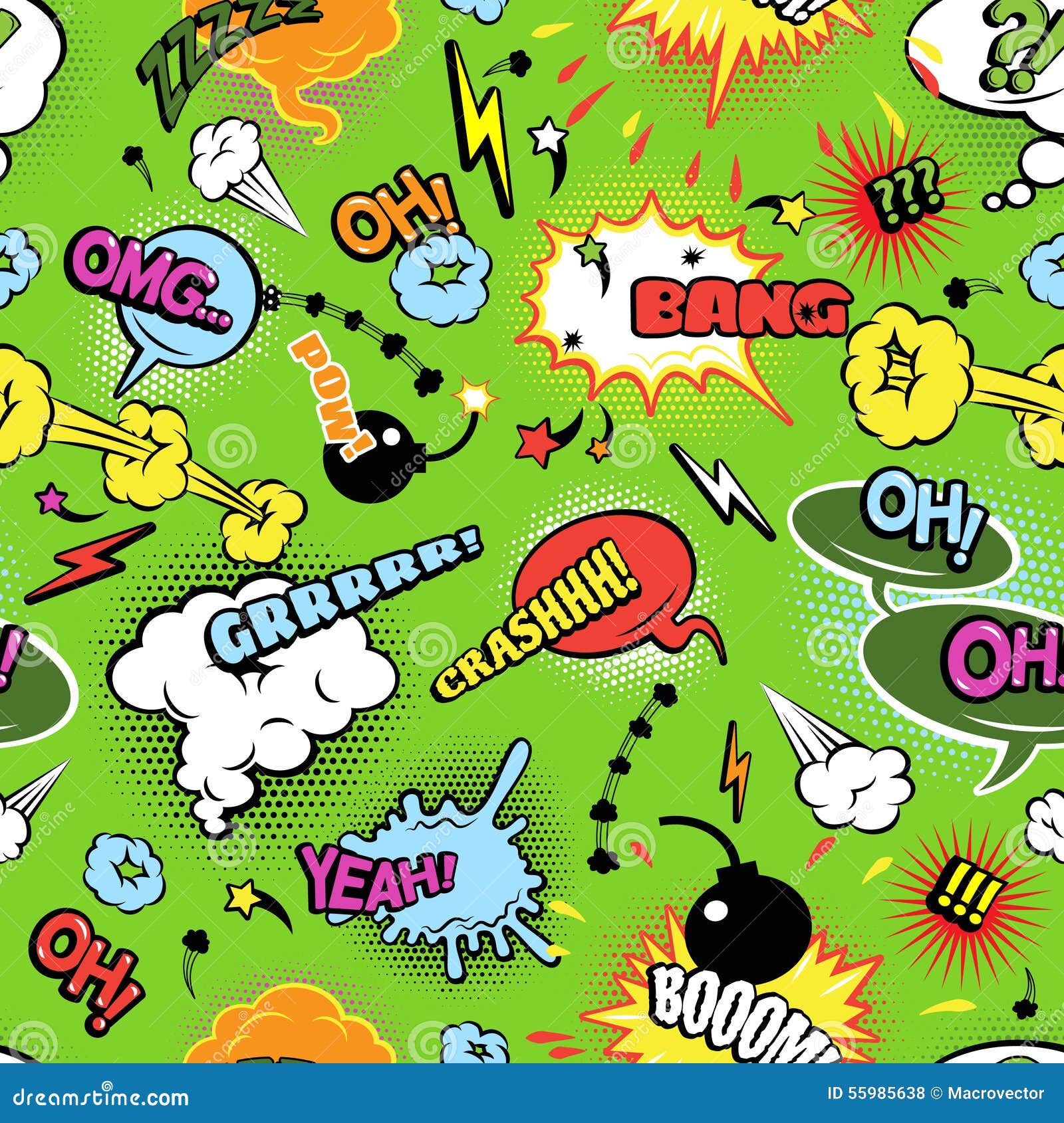 Colorful Comics Seamless Bubbles Pattern Stock Vector - Illustration of ...