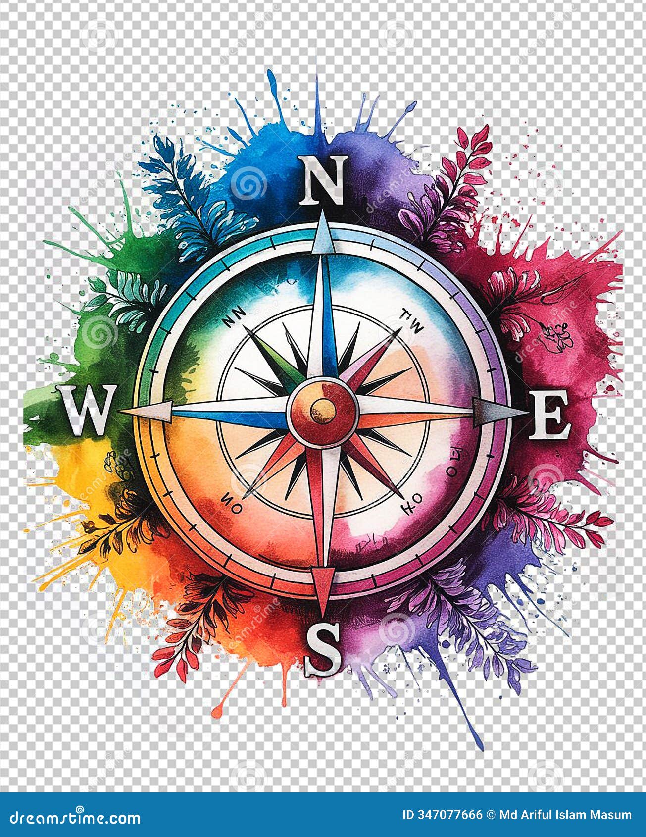 Colorful Compass Illustration with Transparent Background Stock ...