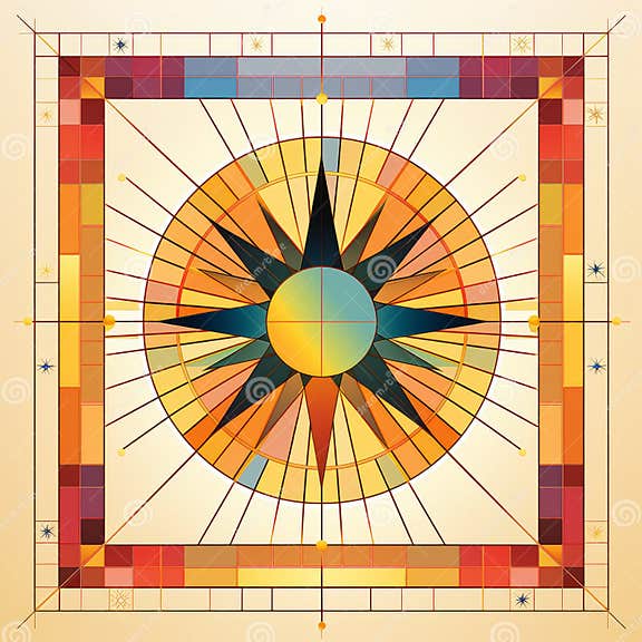 A Colorful Compass with a Sun in the Center Stock Illustration ...