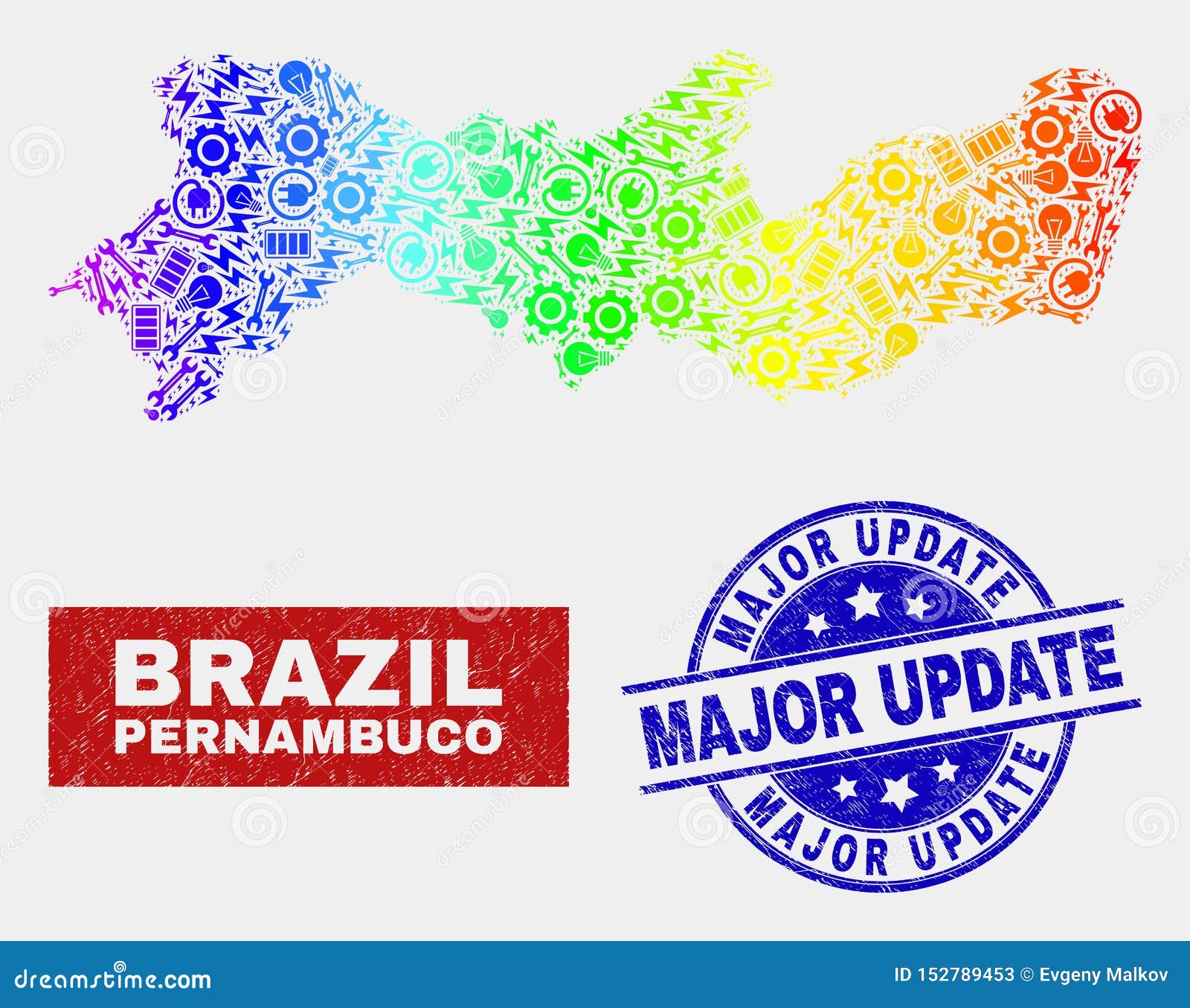 Colorful Component Pernambuco State Map and Grunge Major Update Stamps ...