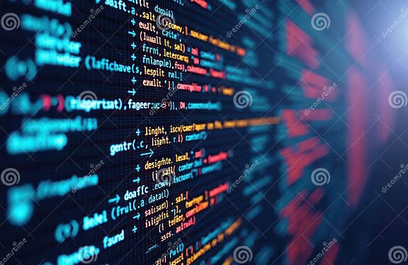 Colorful Computer Code Displays Digital Innovation. Dynamic Coding Symbols Highlight Modern Tech ...