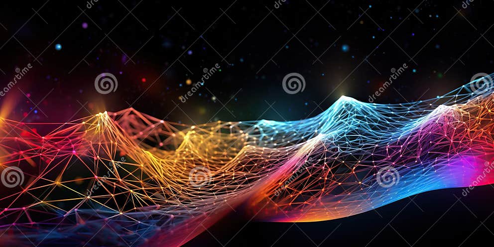 A Colorful Network of Computer Generated Waves on a Dark Background ...