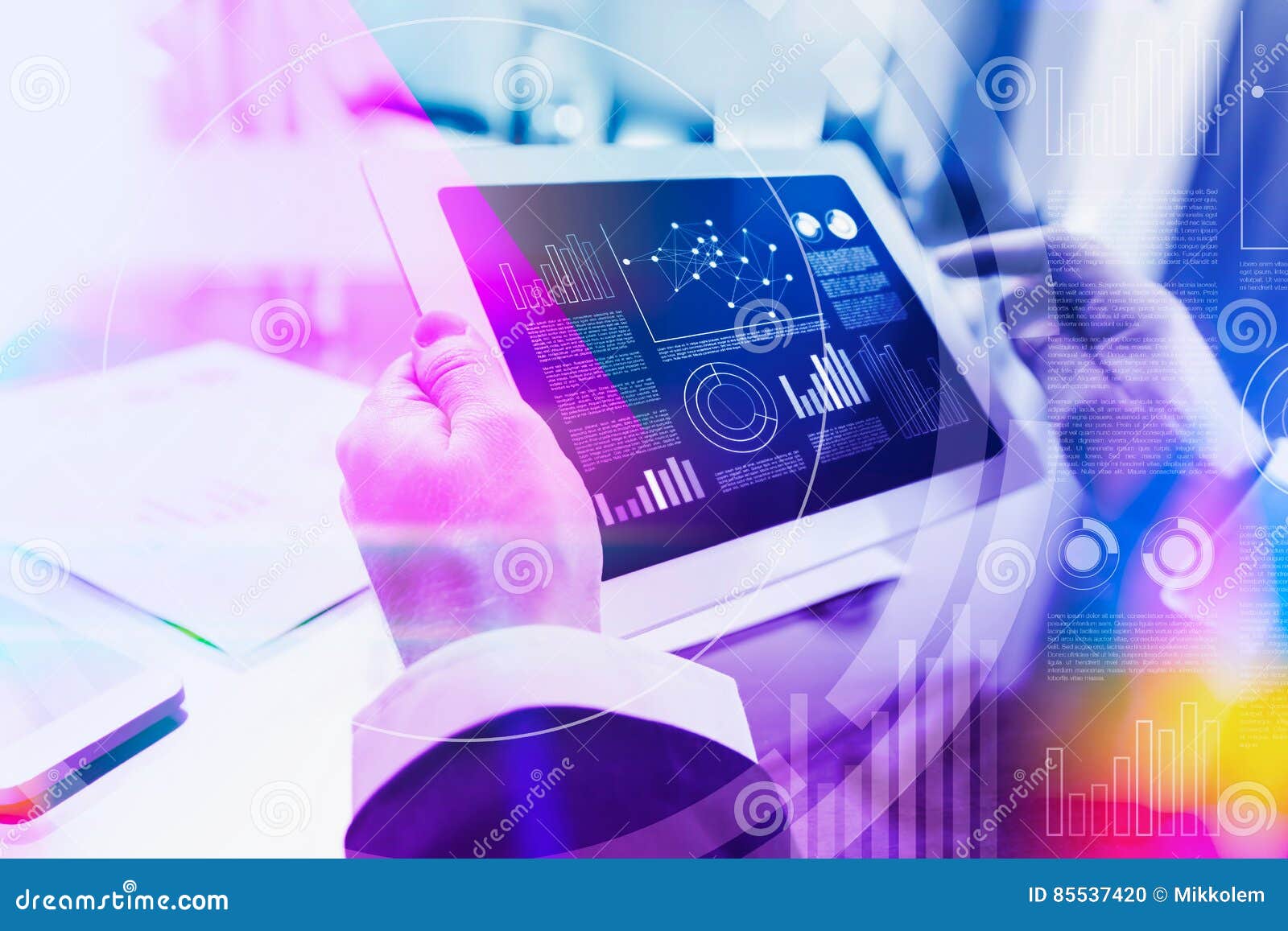 Colorful Concept of Using Internet Device with Charts Stock Photo ...