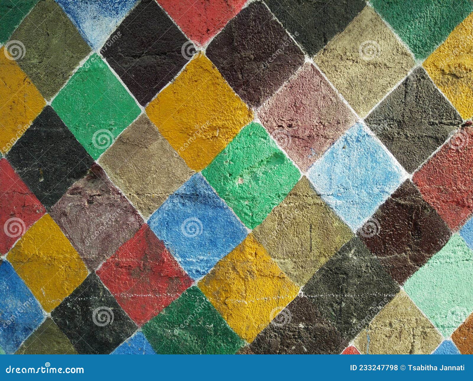 Colorful Concrete Square Wall Pattern, with Partially Faded Paint Stock ...