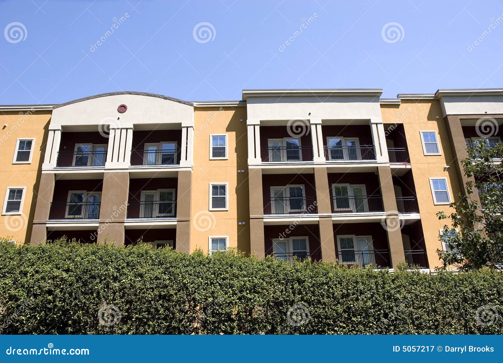 Colorful Condominium Building Elevation Detail. Windows And Wall ...