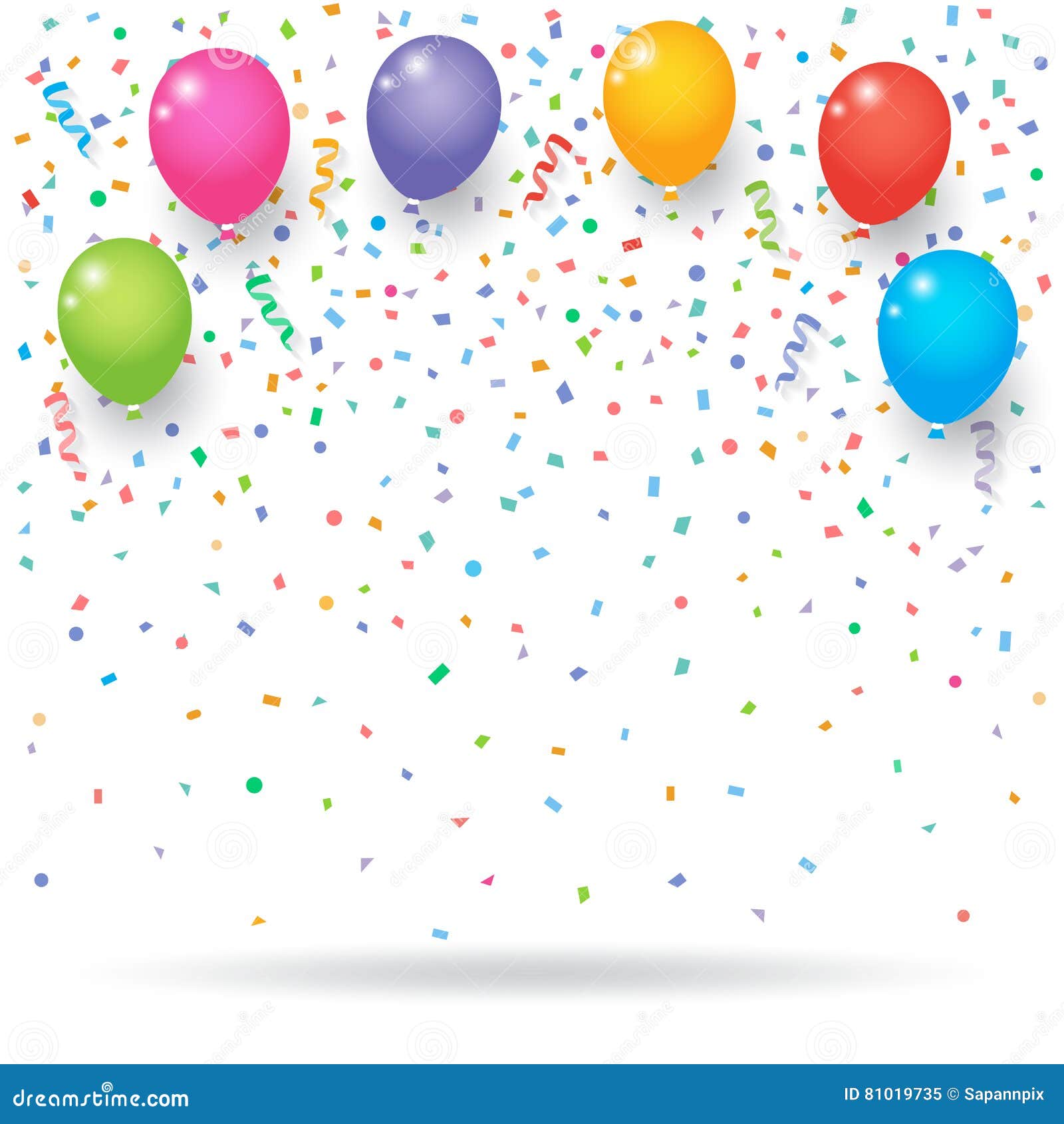 Colorful Confetti With Balloons And Ribbons Stock Vector Illustration