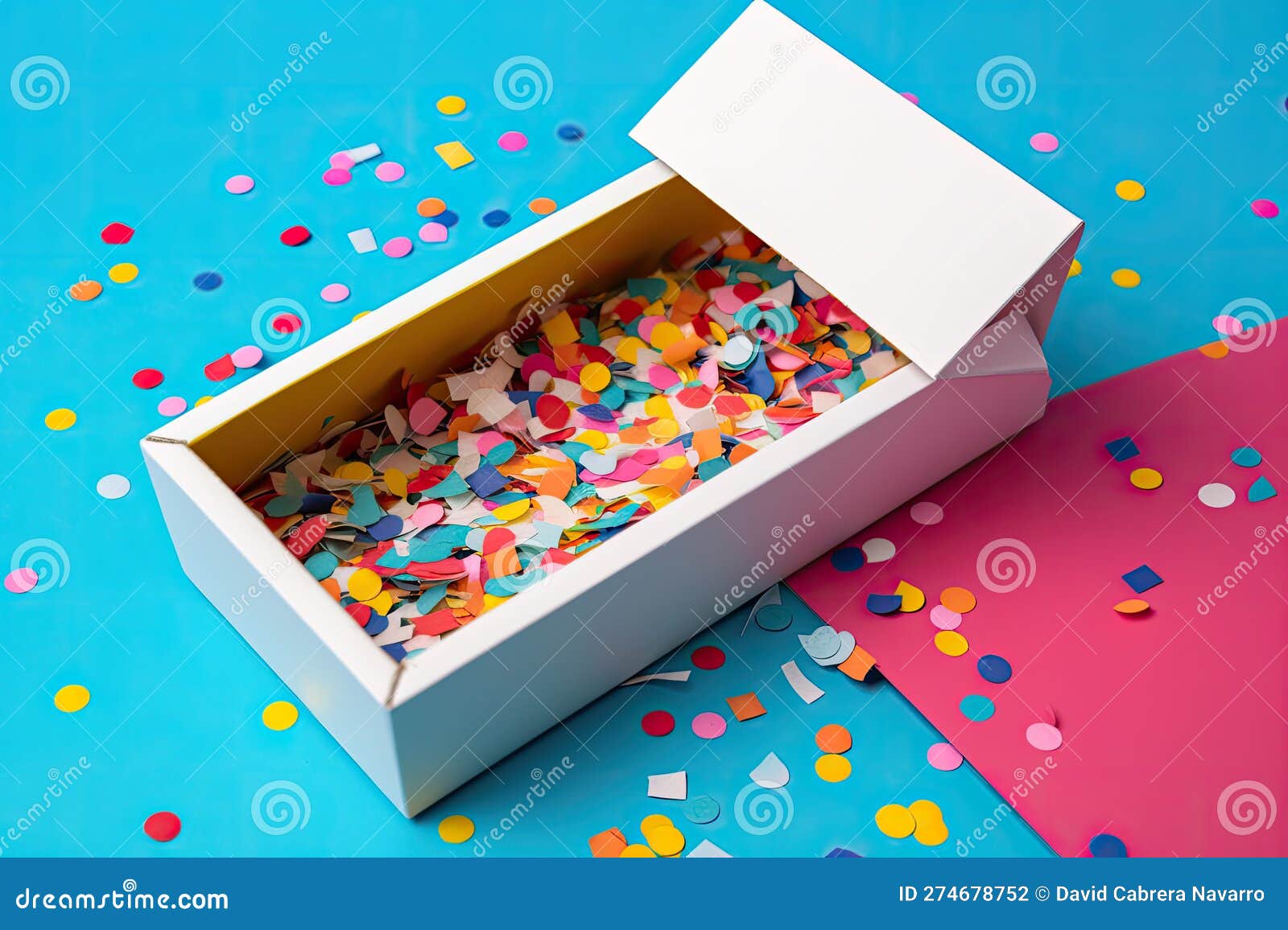 Colorful Confetti into a Box on Blue Background. AI Generative Stock ...
