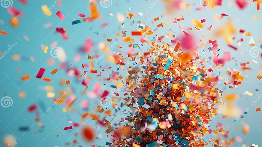 Colorful Confetti Exploding Upwards Against a Blue Background Stock ...