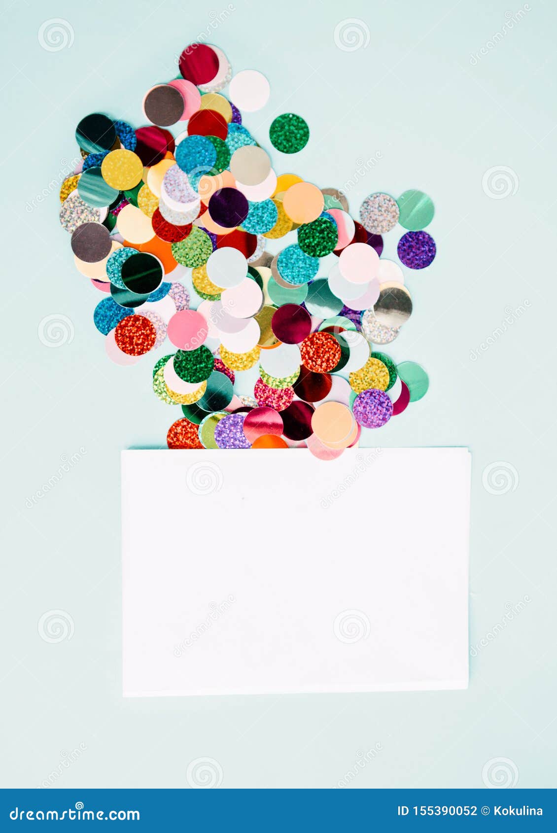 Colorful Confetti Explosion from Envelope on Blue Background Stock ...