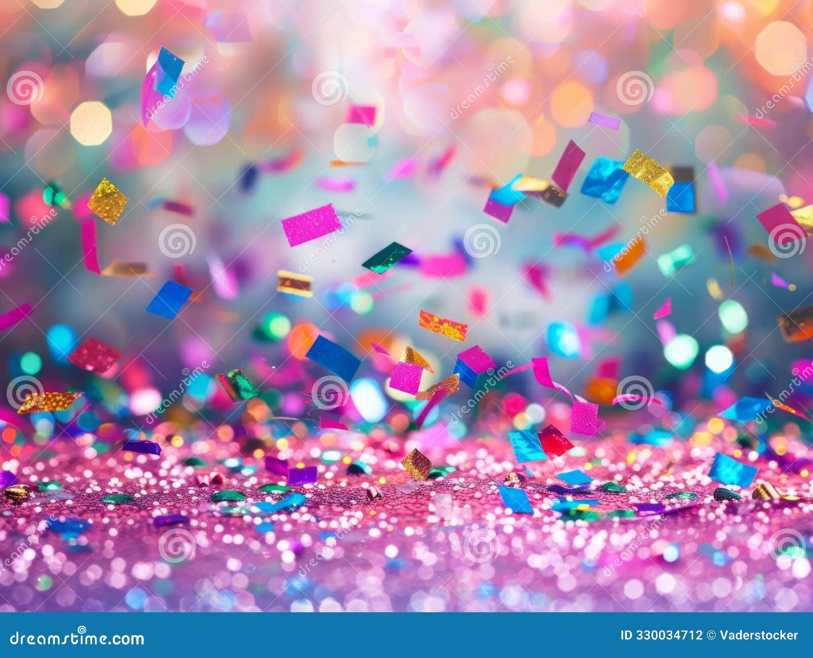 Colorful Confetti Falling on a Pink Glitter Background Stock ...