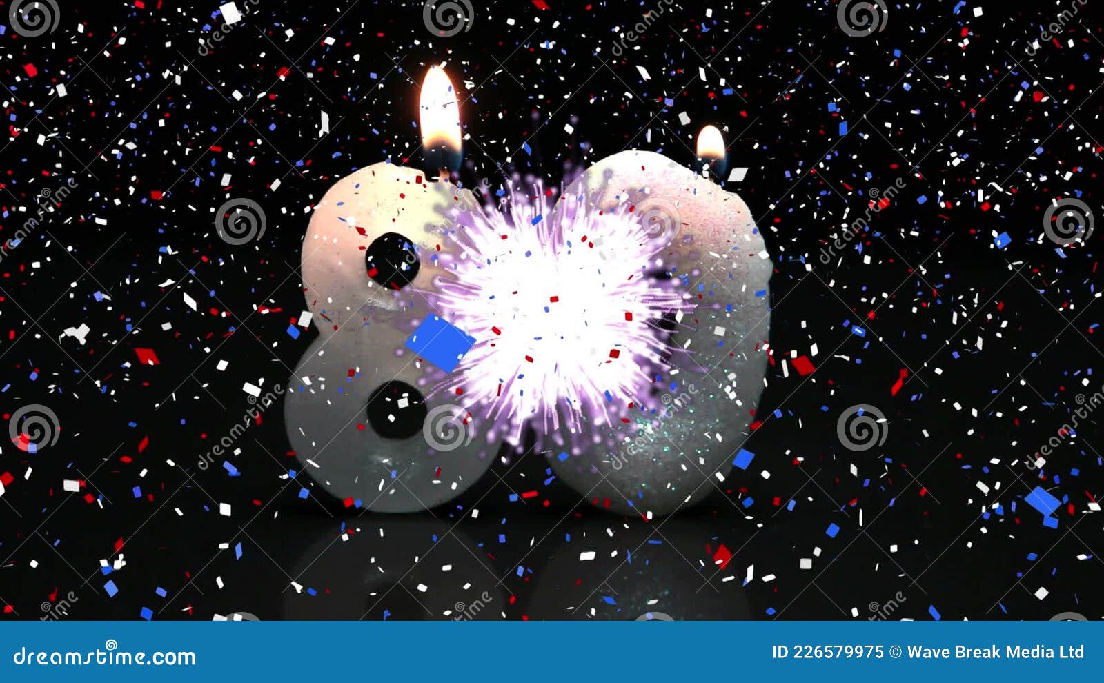 Colorful Confetti Falling and Purple Digital Wave Exploding Over 80 ...