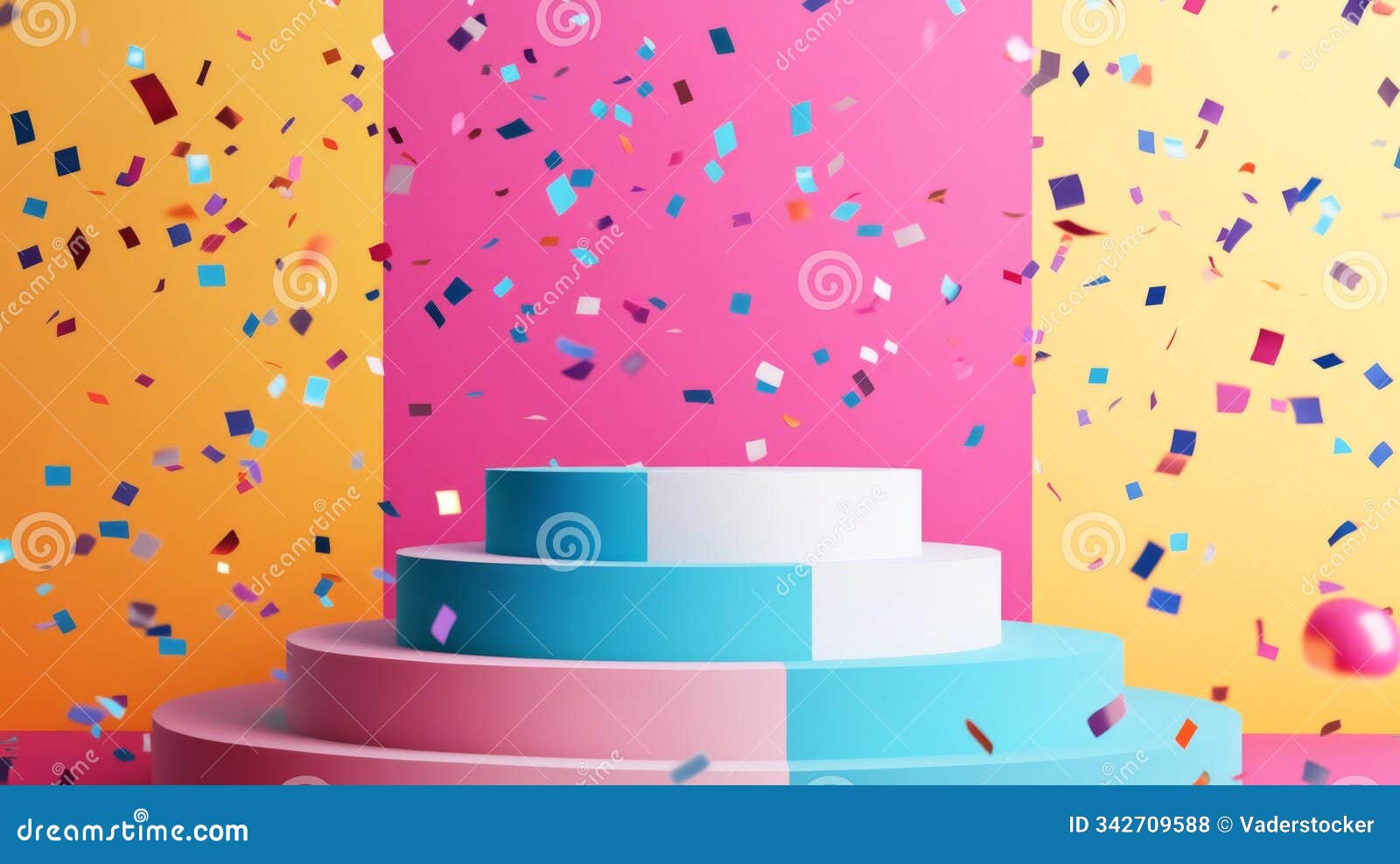 Colorful Confetti Falling on a Three-Tiered Platform Stock Illustration ...