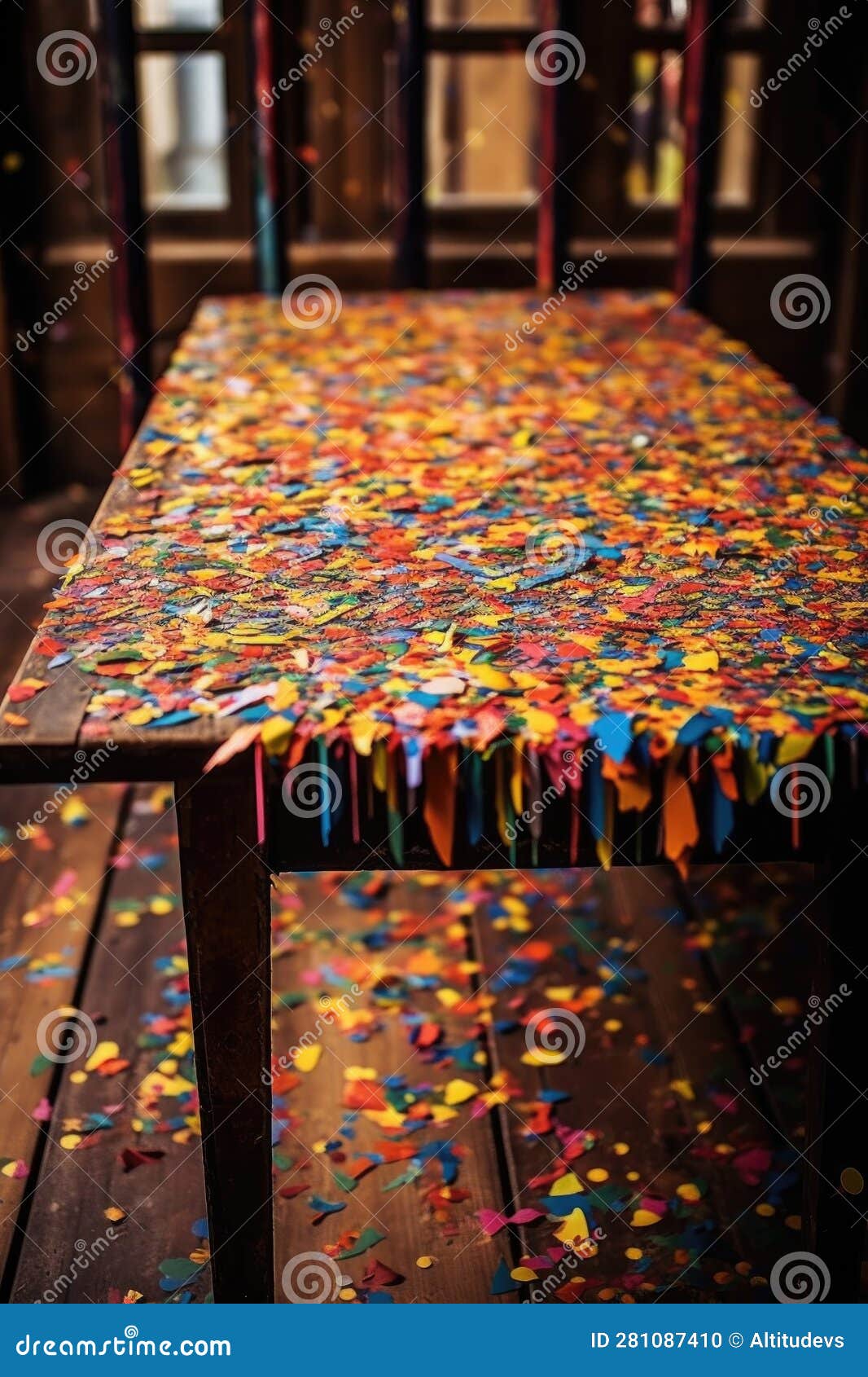 Colorful Confetti Falling on a Wooden Table Stock Illustration ...