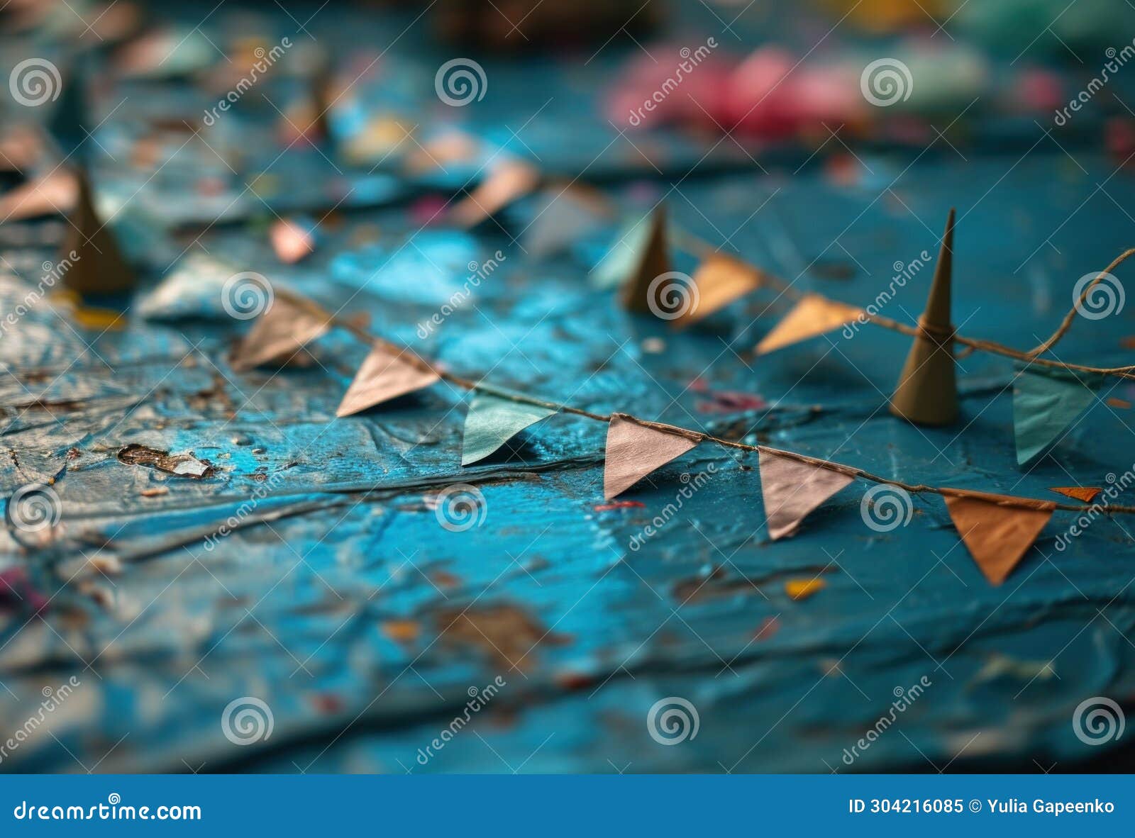 Colorful Confetti Paper Flags on a Blue Background Stock Illustration ...