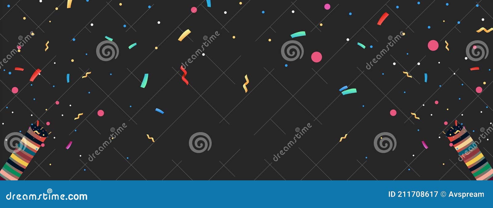 Colorful Confetti Party Popper Explosion and Falling Down. Web Banner ...