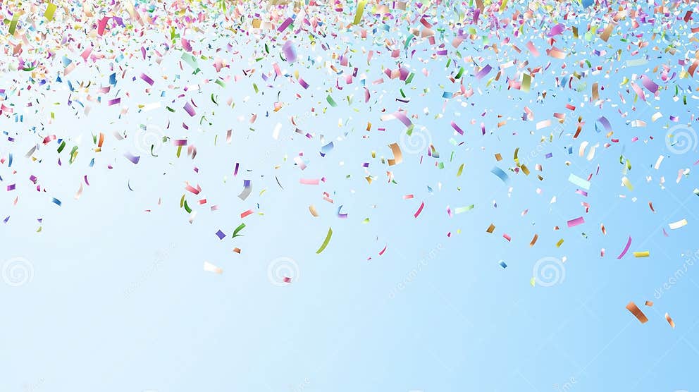 Colorful Confetti Raining Down on a Bright Blue Background during a ...