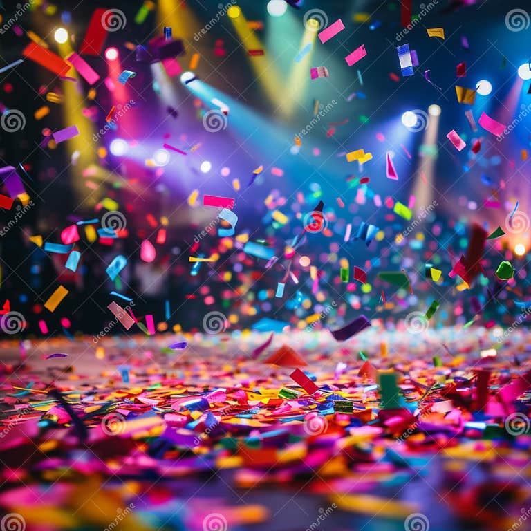 Colorful Confetti Raining on a Stage Stock Illustration - Illustration ...