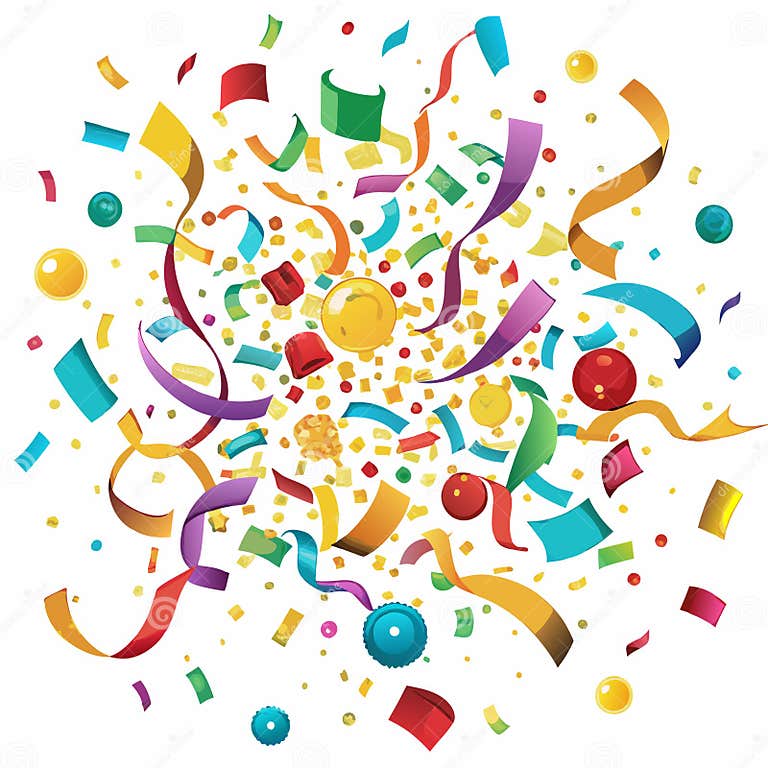 Colorful Confetti and Ribbons Exploding in Celebratio Stock Vector ...