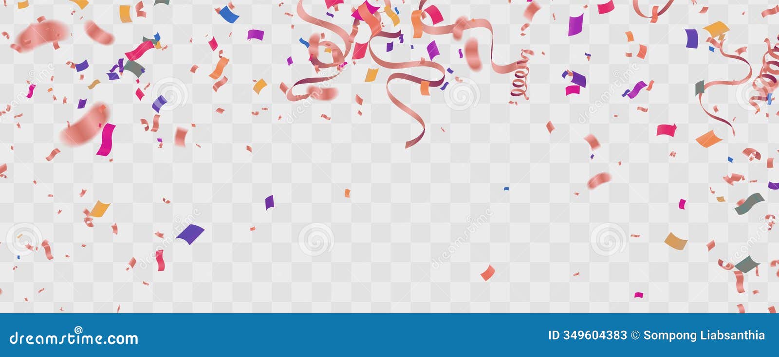 Colorful Confetti and Ribbons on Transparent Background. Vector ...