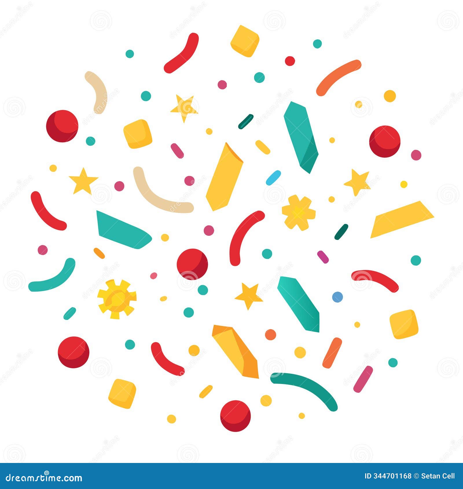 Colorful Confetti with Stars, Circles, Rectangles, and Lines on a White ...