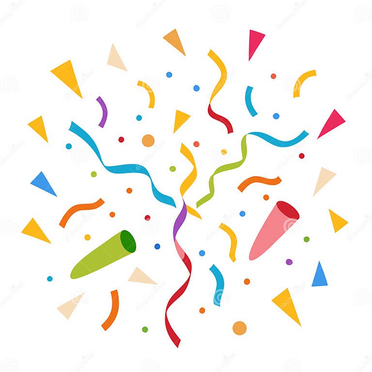 Colorful Confetti and Streamers Exploding on a White Backgroun Stock ...